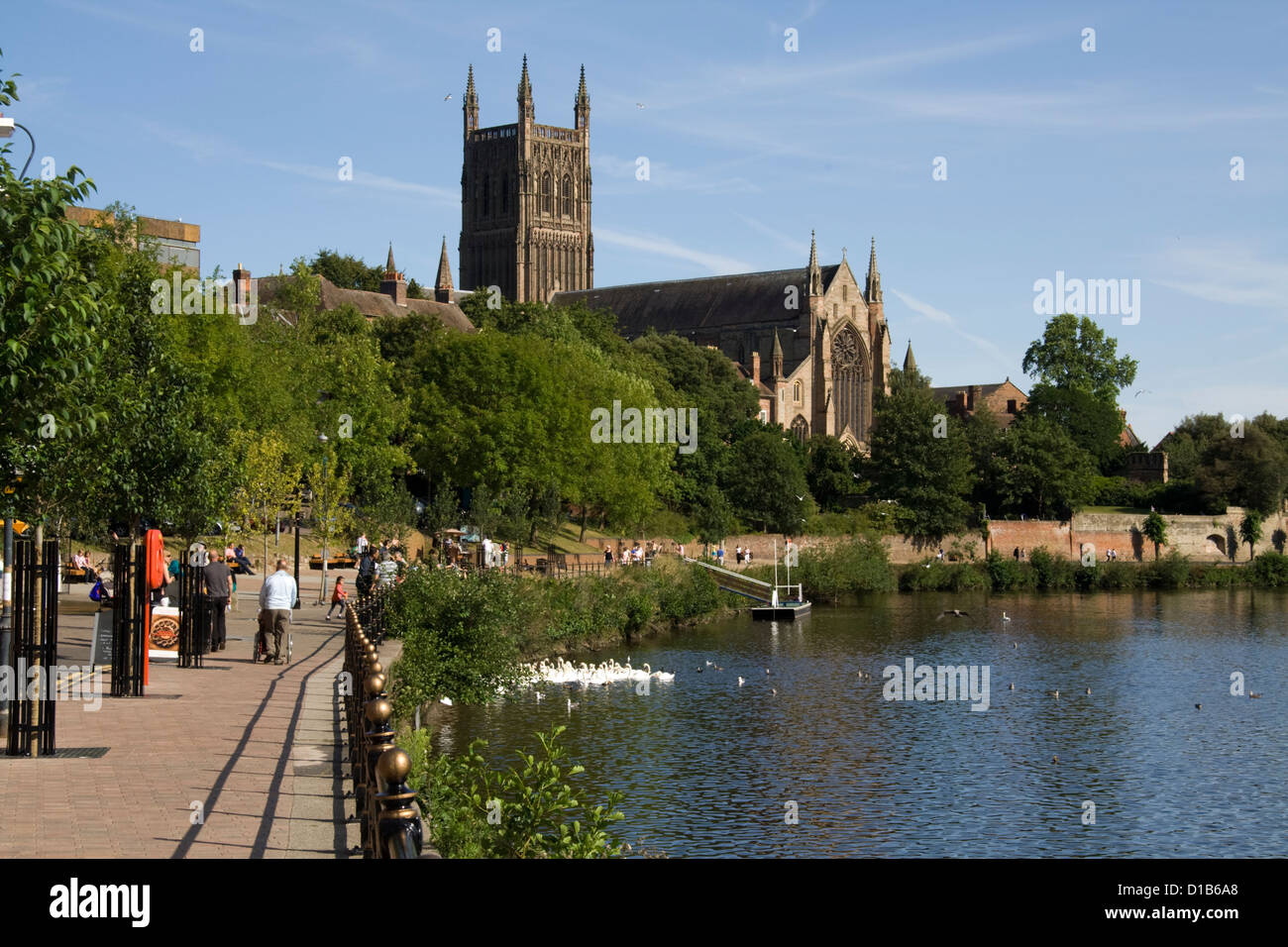 Cathedral from waterfront River Severn Worcester Worcestershire England ...