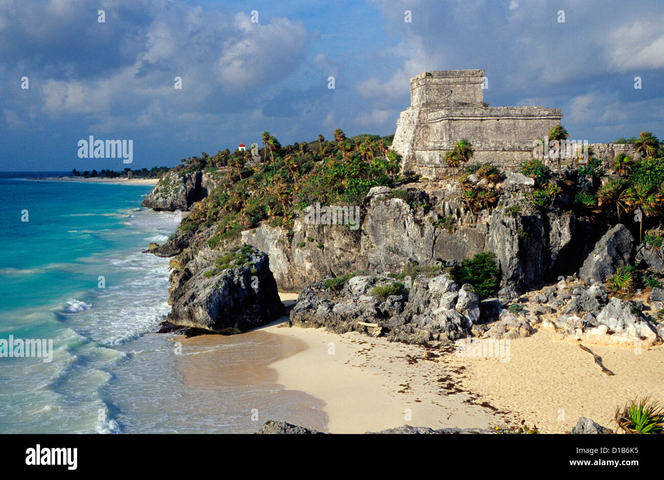Tulum beach . El Castillo in background . Yucatan, Mexico Stock Photo ...