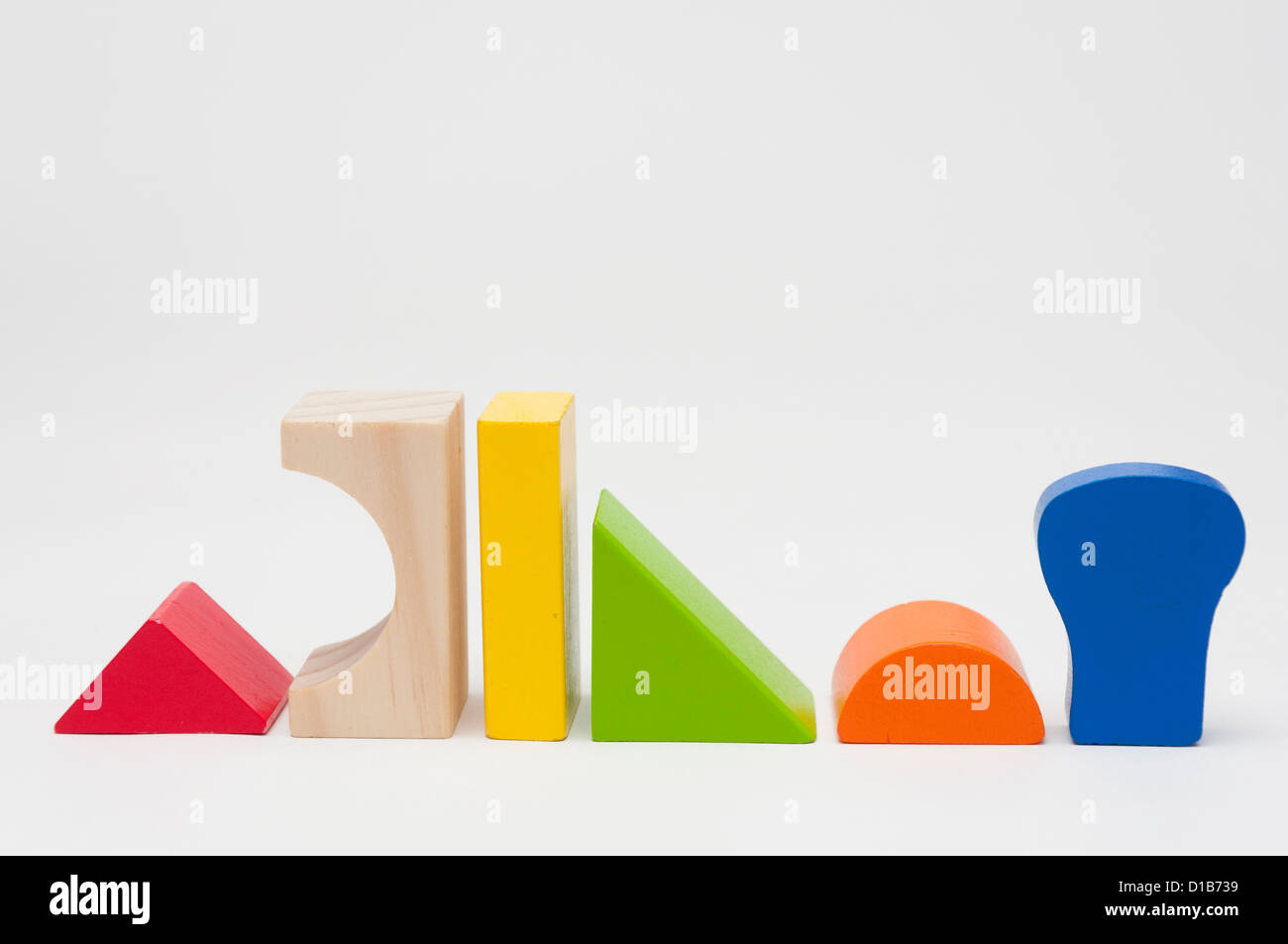 Childrens toy building blocks of different shapes and colours Stock ...