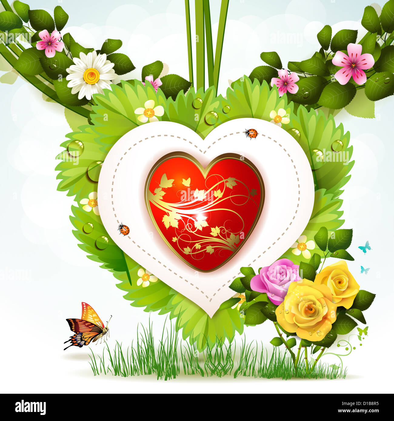 Heart with flowers Stock Photo - Alamy