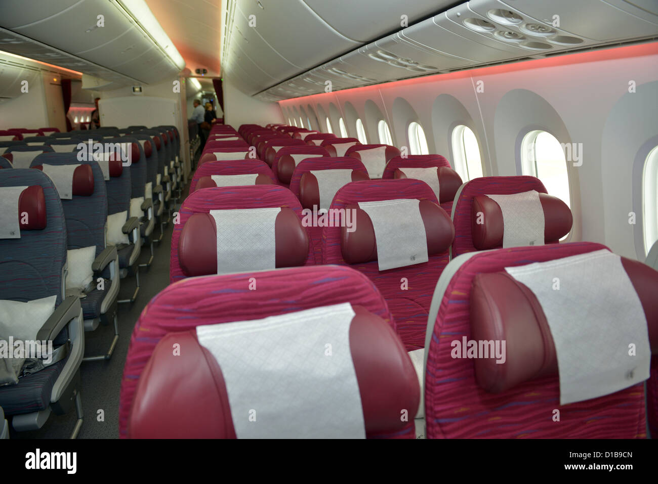 Qatar Dreamliner aircraft interior, standard class Stock Photo - Alamy