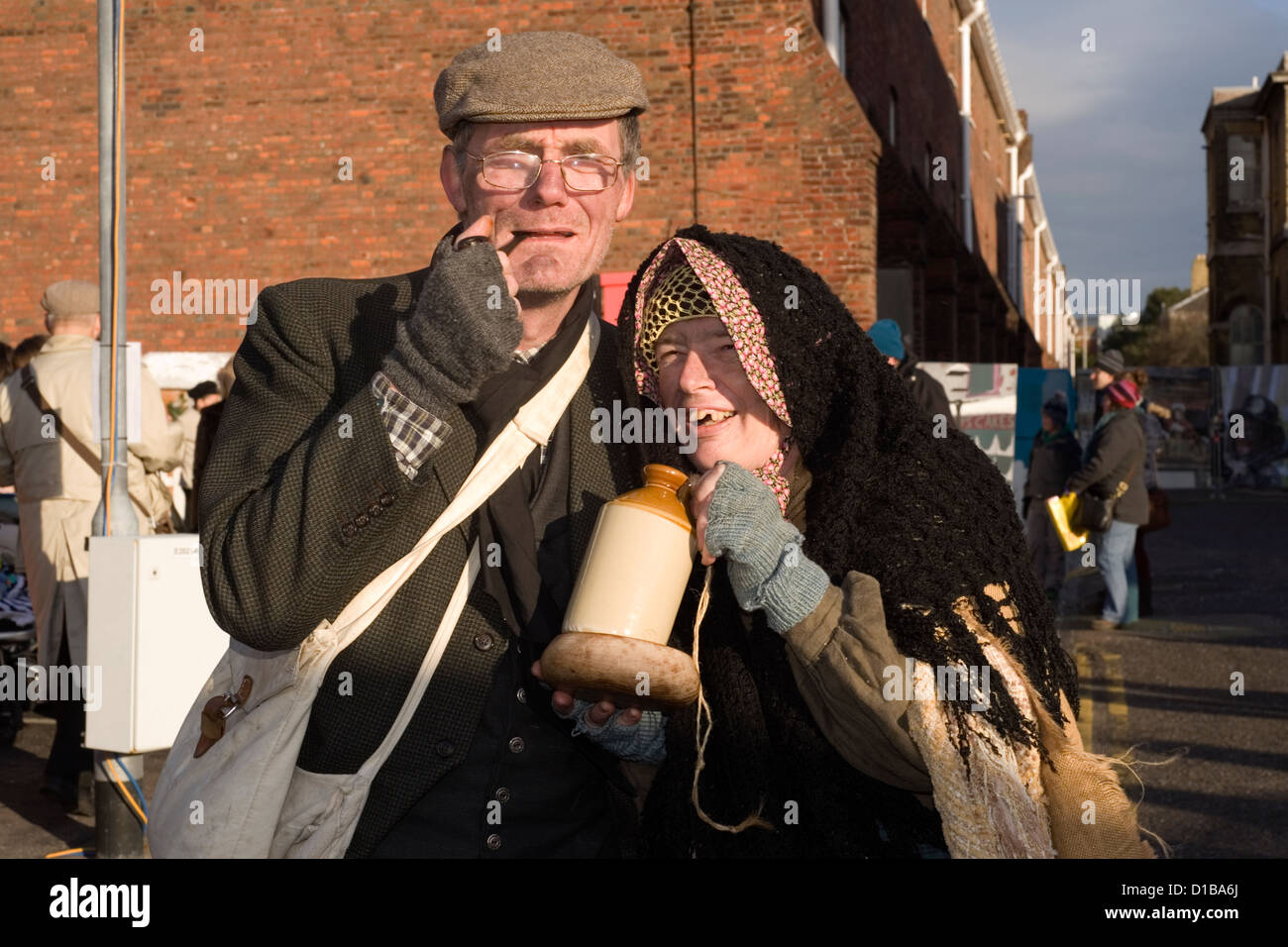man and woman play drunkards at the victorian festival of christmas ...
