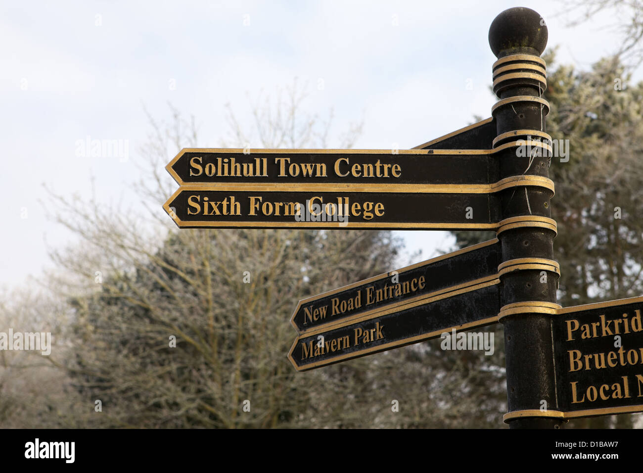 Signpost in Brueton Park showing the way to Solihull Town Centre 6th ...