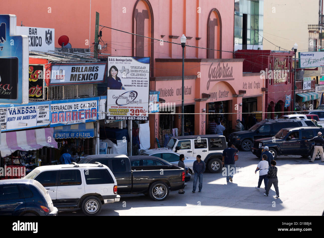 Downtown street scene in Nuevo Progreso, Tamaulipas, Mexico. Locals and ...