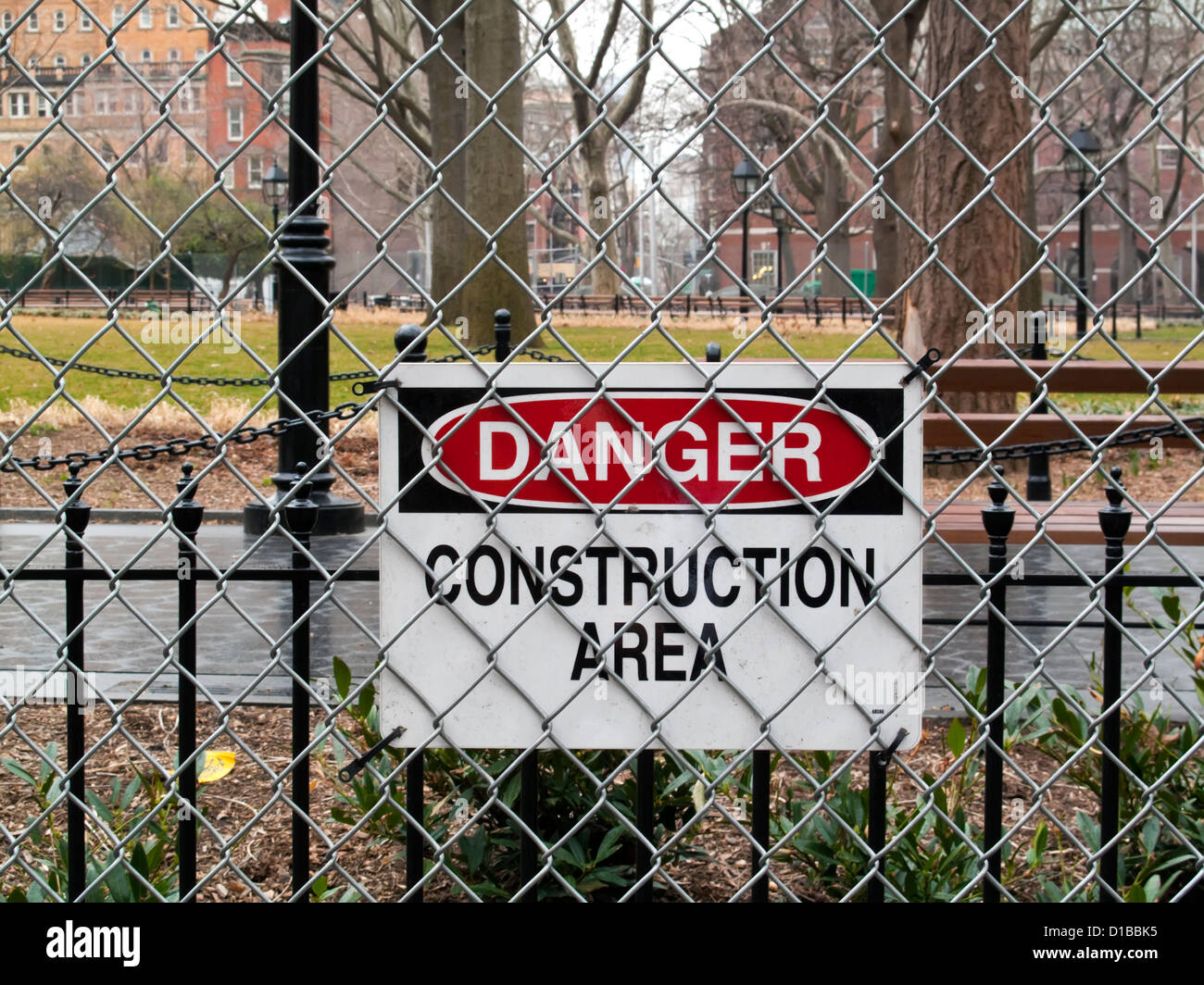 Construction sign on the fence around Washington Square Park Stock ...