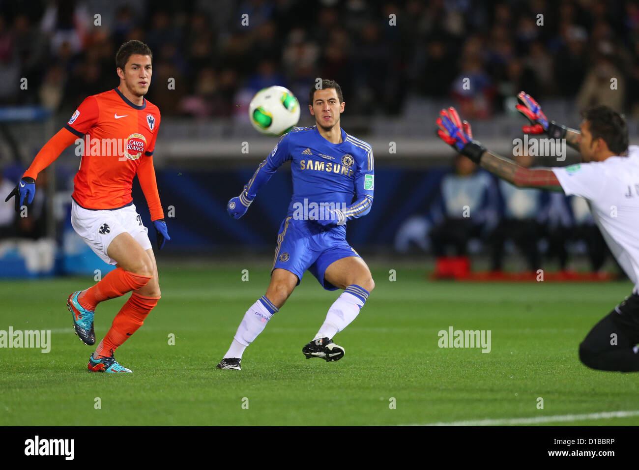 (L to R) Hiram Mier (Monterrey), Eden Hazard (Chelsea), Jonathan Orozco ...