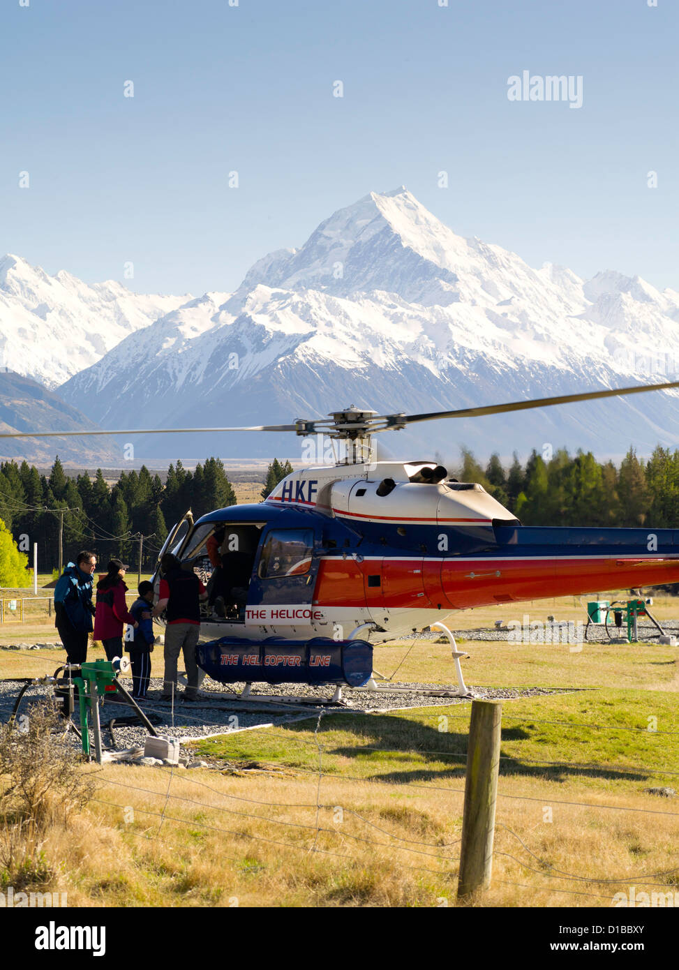 A helicoper, The Helicopter Line, prepares to leave Glentanner Park for ...