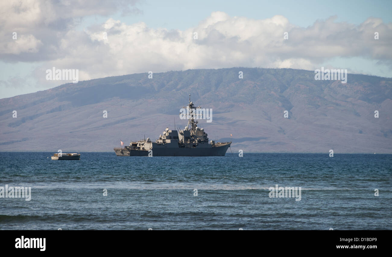 United States Navy Ship anchored off the coast of Maui, Hawaii. The ...