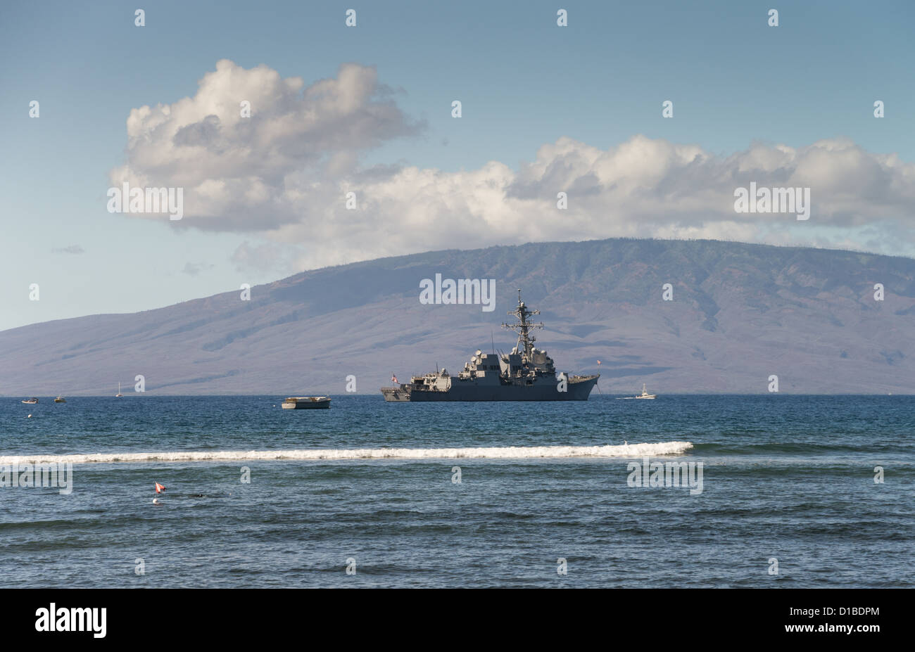 United States Navy Ship anchored off the coast of Maui, Hawaii. The ...