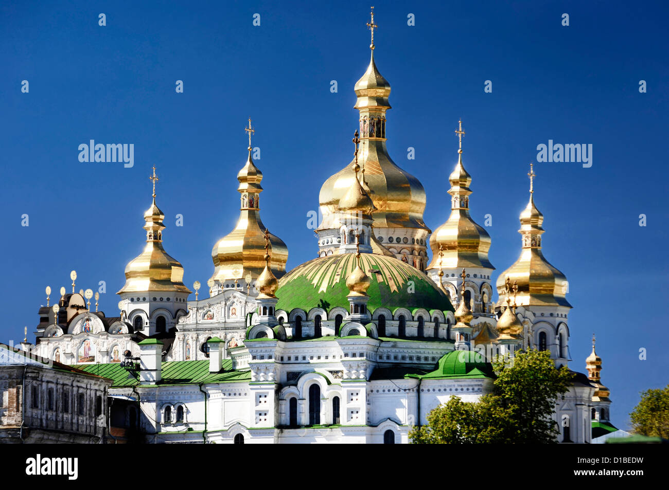 Golden domes of the Mother of God Assumption church. Kyiv Pechersk ...
