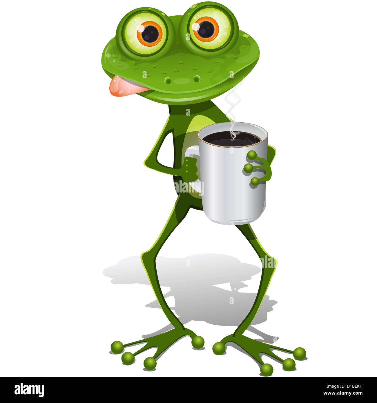 illustration, green frog with cup hot coffee Stock Photo - Alamy