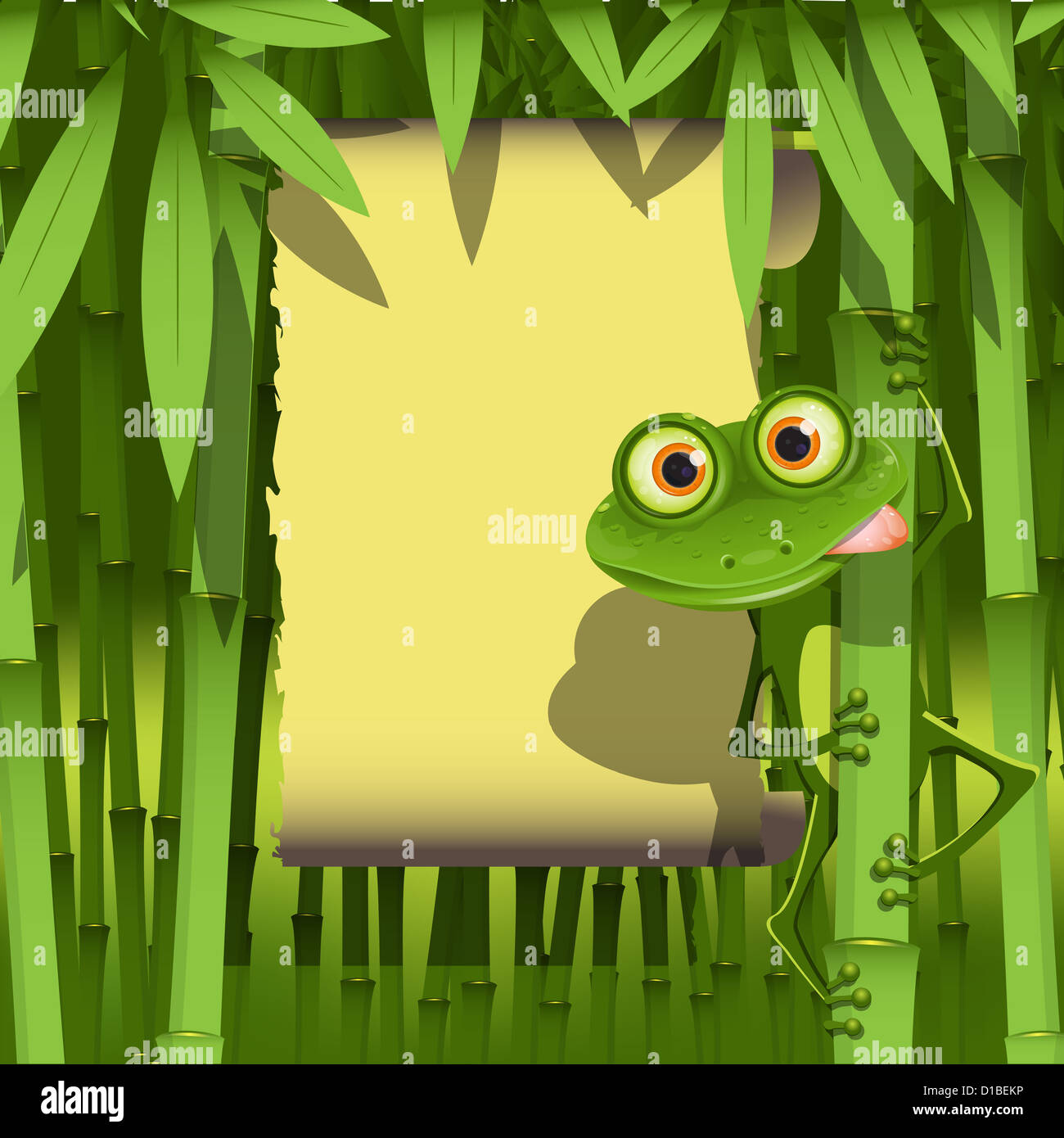 illustration curious frog on stem of the bamboo Stock Photo - Alamy