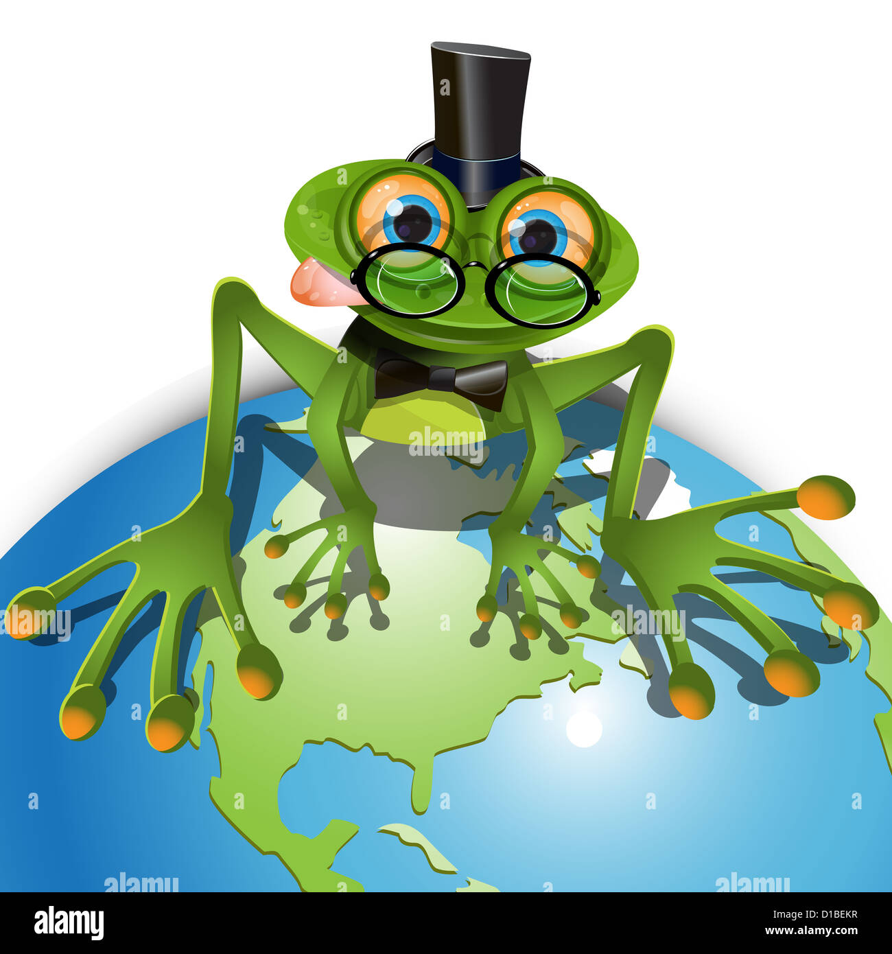 illustration, merry green frog with greater eye bespectacled Stock ...