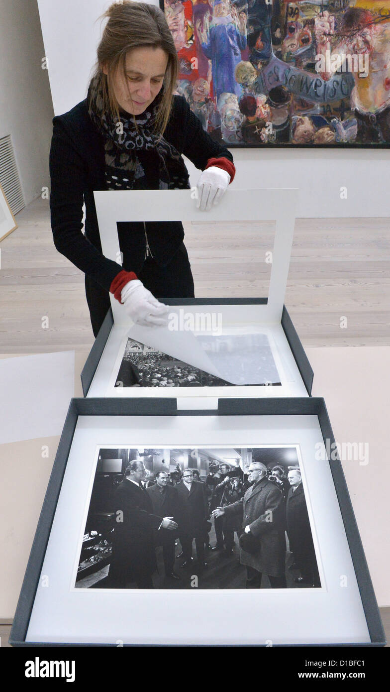 Curator Cornelia Nowak presents two photographs of Willy Brandt and ...