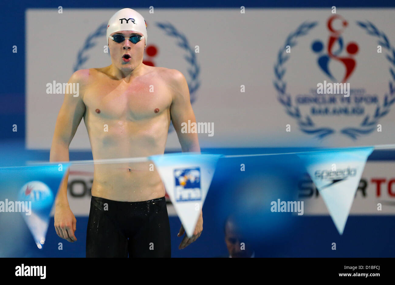 German swimmer Christian Diener prepares for the 200m backstroke semi ...