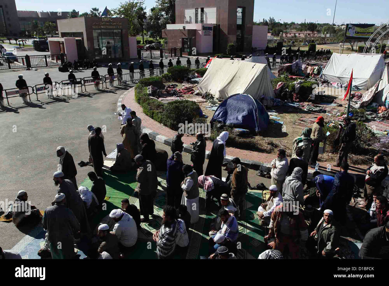 Salafi demonstrate in front of the Media Production City (MPC) building ...
