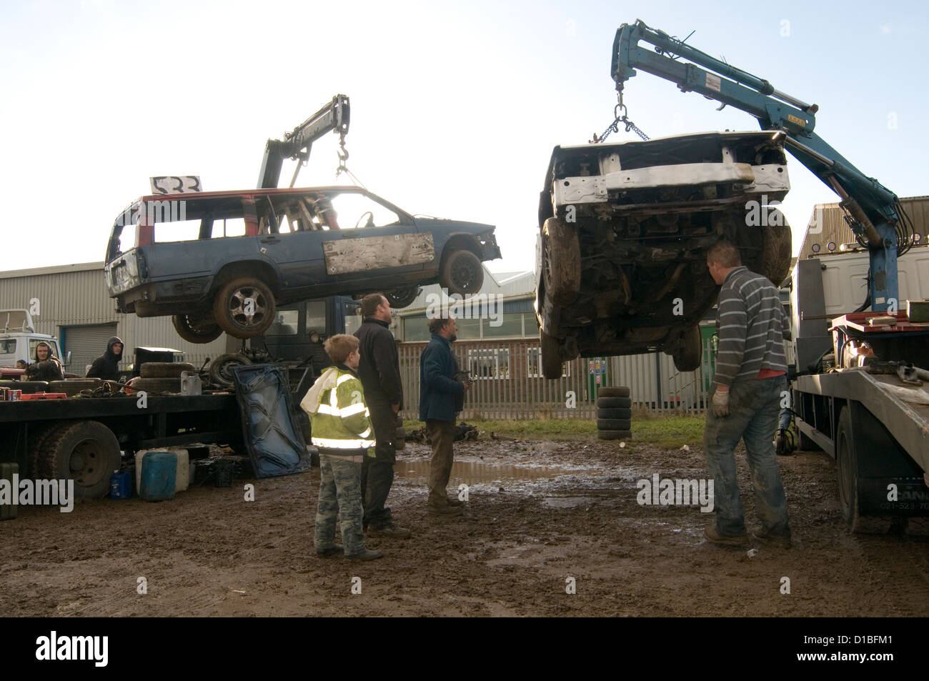 hiab hydraulic cranes being used at stock banger racing event ...