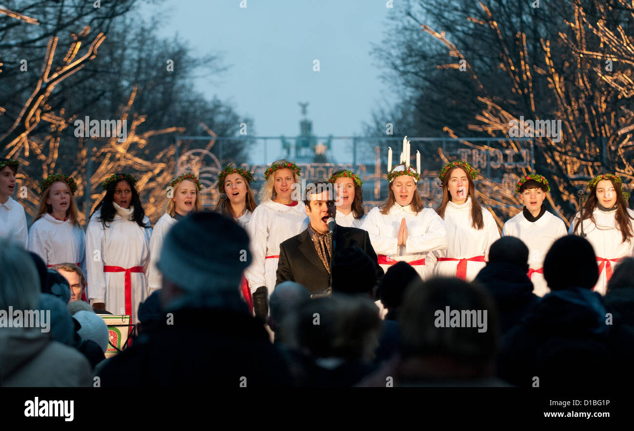 A Lucia choir from the Swedish Victoria community with tenor Vincent ...