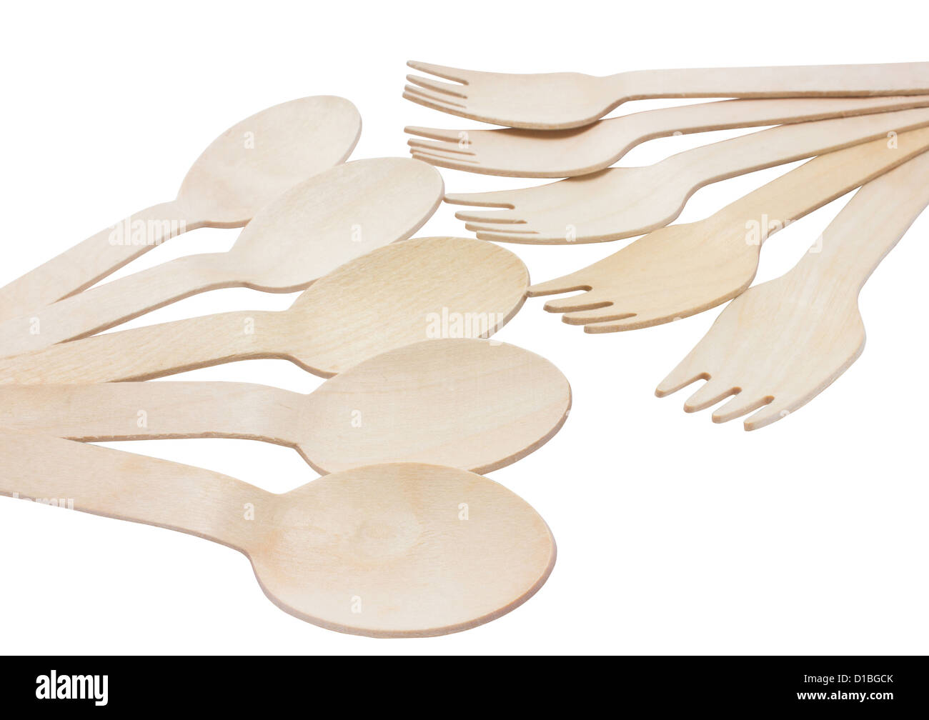 Fan of wooden spoons and forks isolated on white background Stock Photo ...