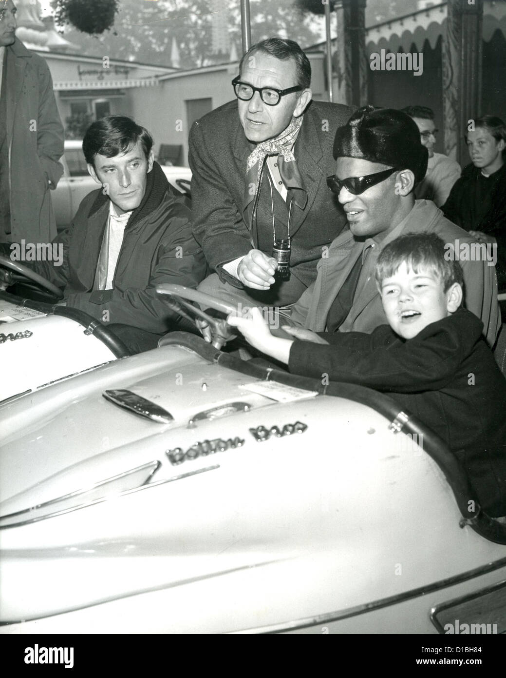 RAY CHARLES (1930-2004) US jazz musician enjoying a bumpercar ride in ...
