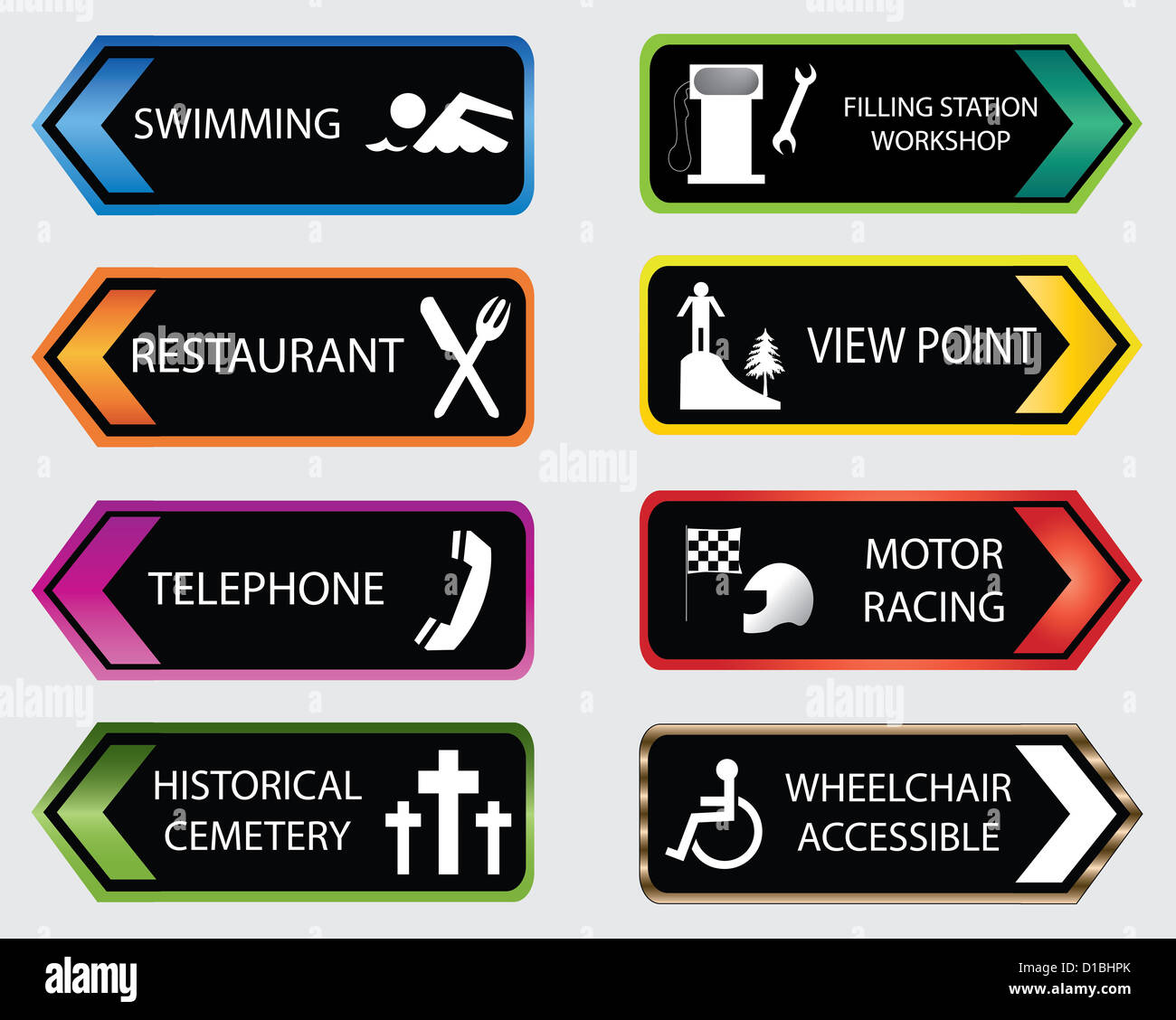 colored tourist locations icon set Stock Photo - Alamy