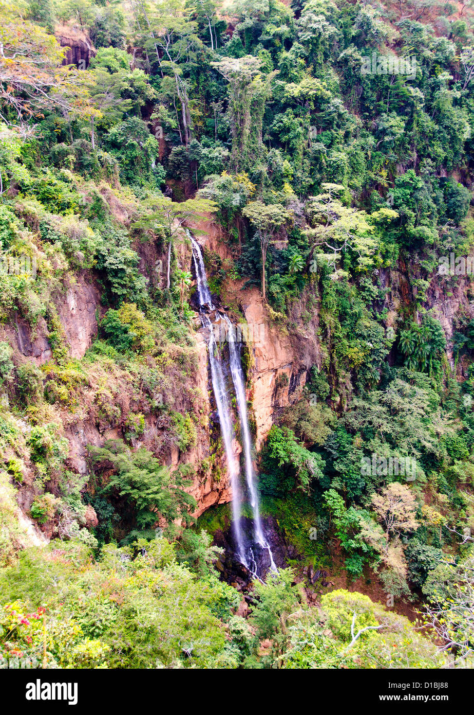 Manchewe Falls viewpoint -Long waterfall in a jungle near Livingstonia ...