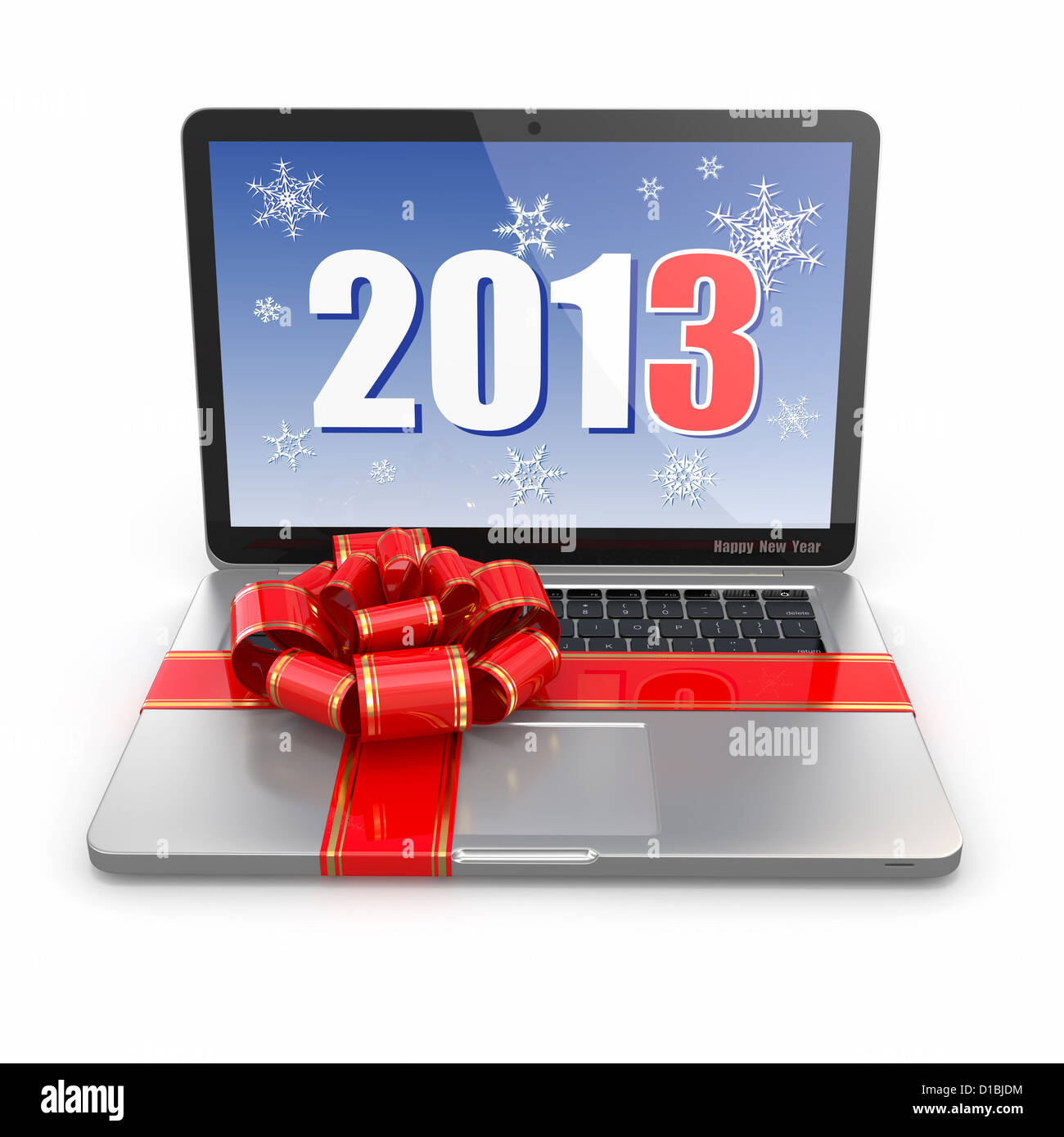 Gift. Presenting laptop on white background. 3d Stock Photo - Alamy