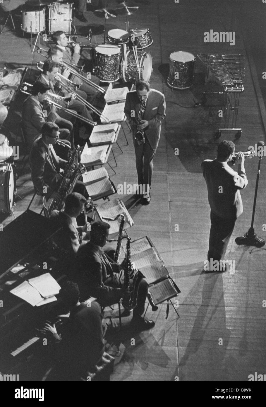 JOHNNY DANKWORTH (1927-2010) UK jazz musician at right with Humphrey ...