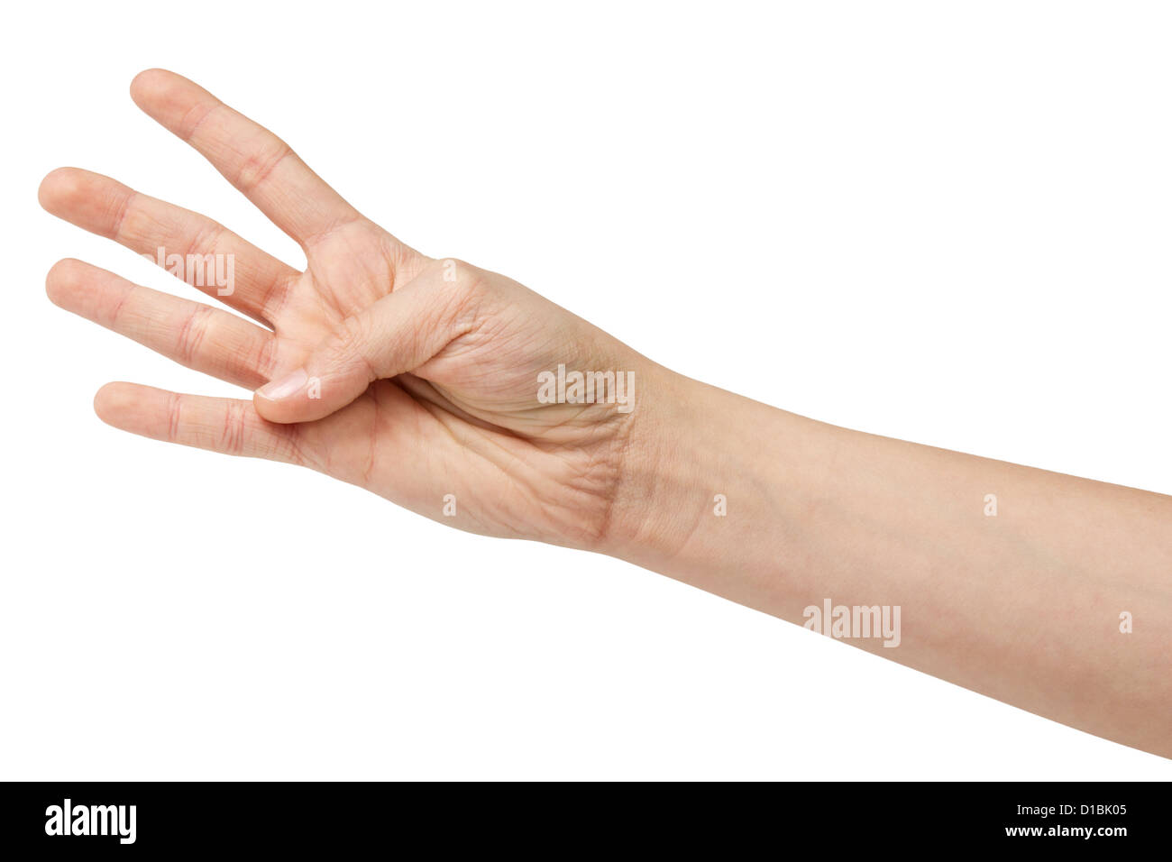 female teen counting four, isolated on white Stock Photo - Alamy