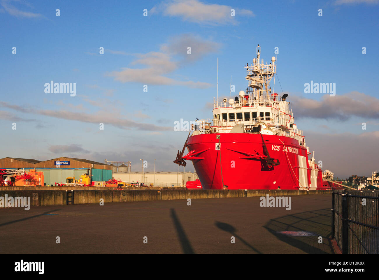 A view of a ship berthed at the quayside at the port of Great Yarmouth ...