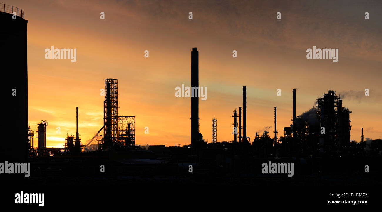 Panorama silhouette image of Mongstad refinery in evening Stock Photo ...