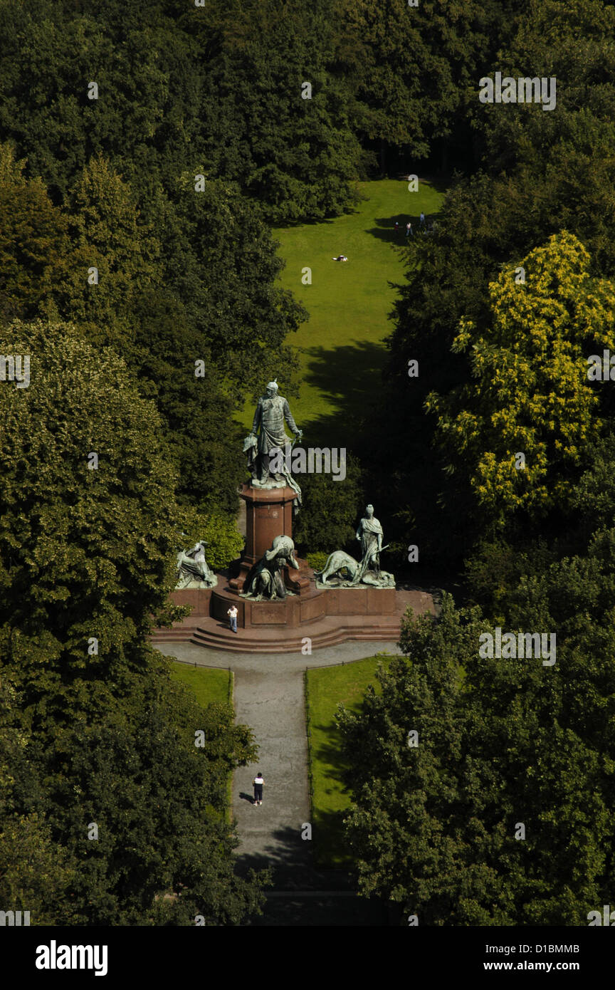 Germany. Berlin. Aerial view of the Tiergarten Park with the memorial to Otto von Bismarck (1815 ...