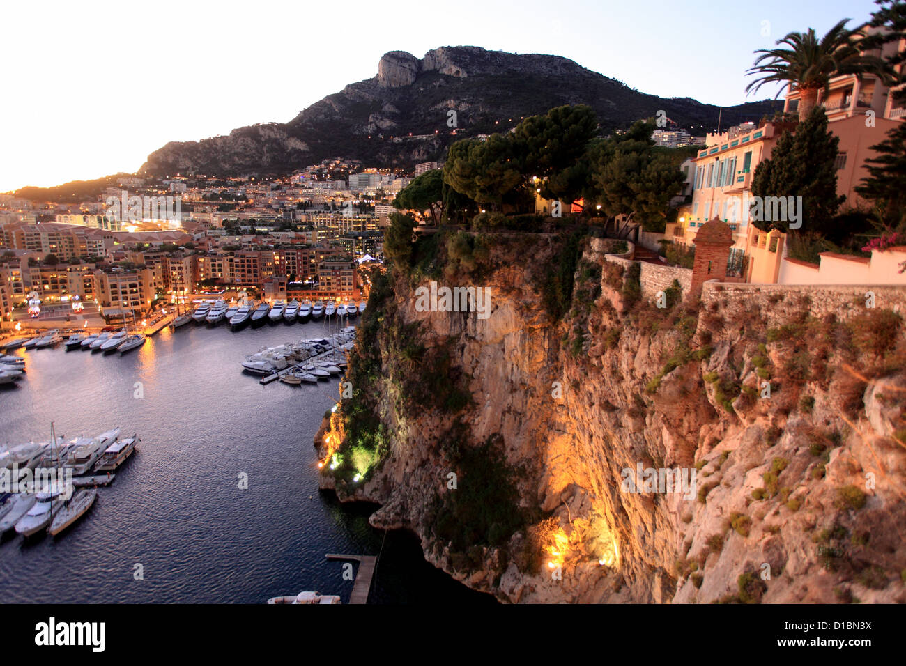 Fontvieille district at night, Monaco, principality of Monaco, Monte ...