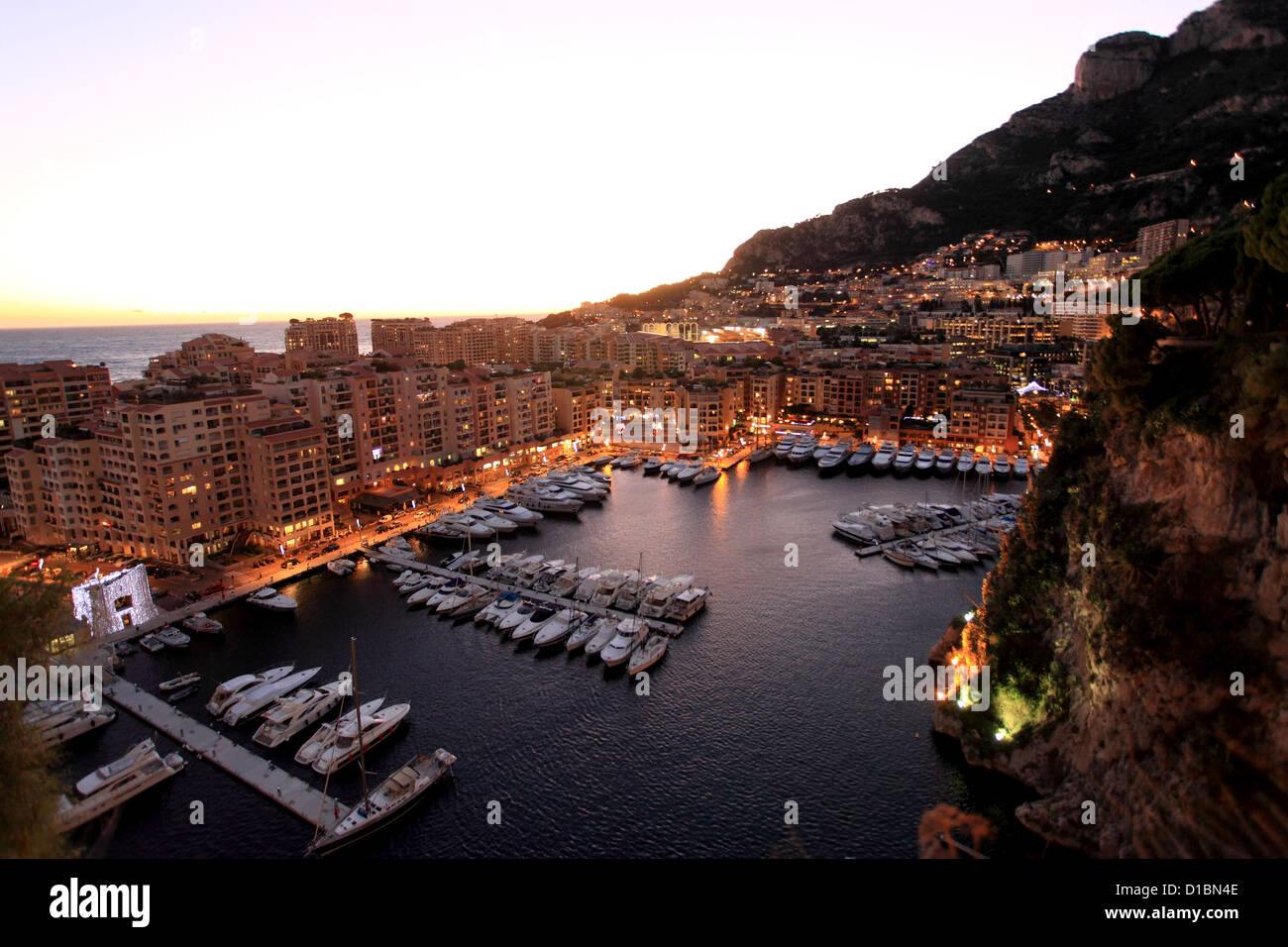Fontvieille district at night, Monaco, principality of Monaco, Monte ...
