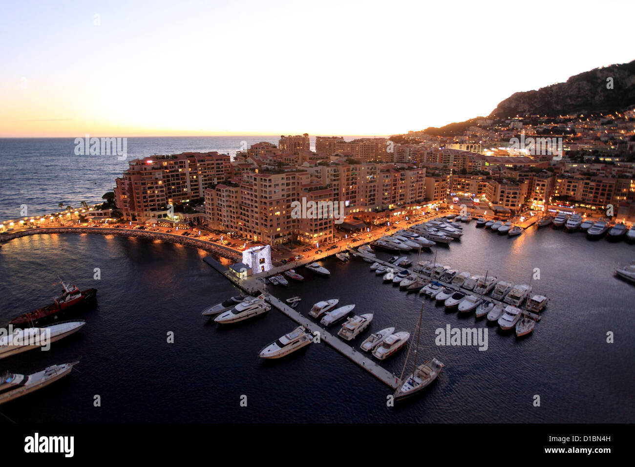 Fontvieille district at night, Monaco, principality of Monaco, Monte ...