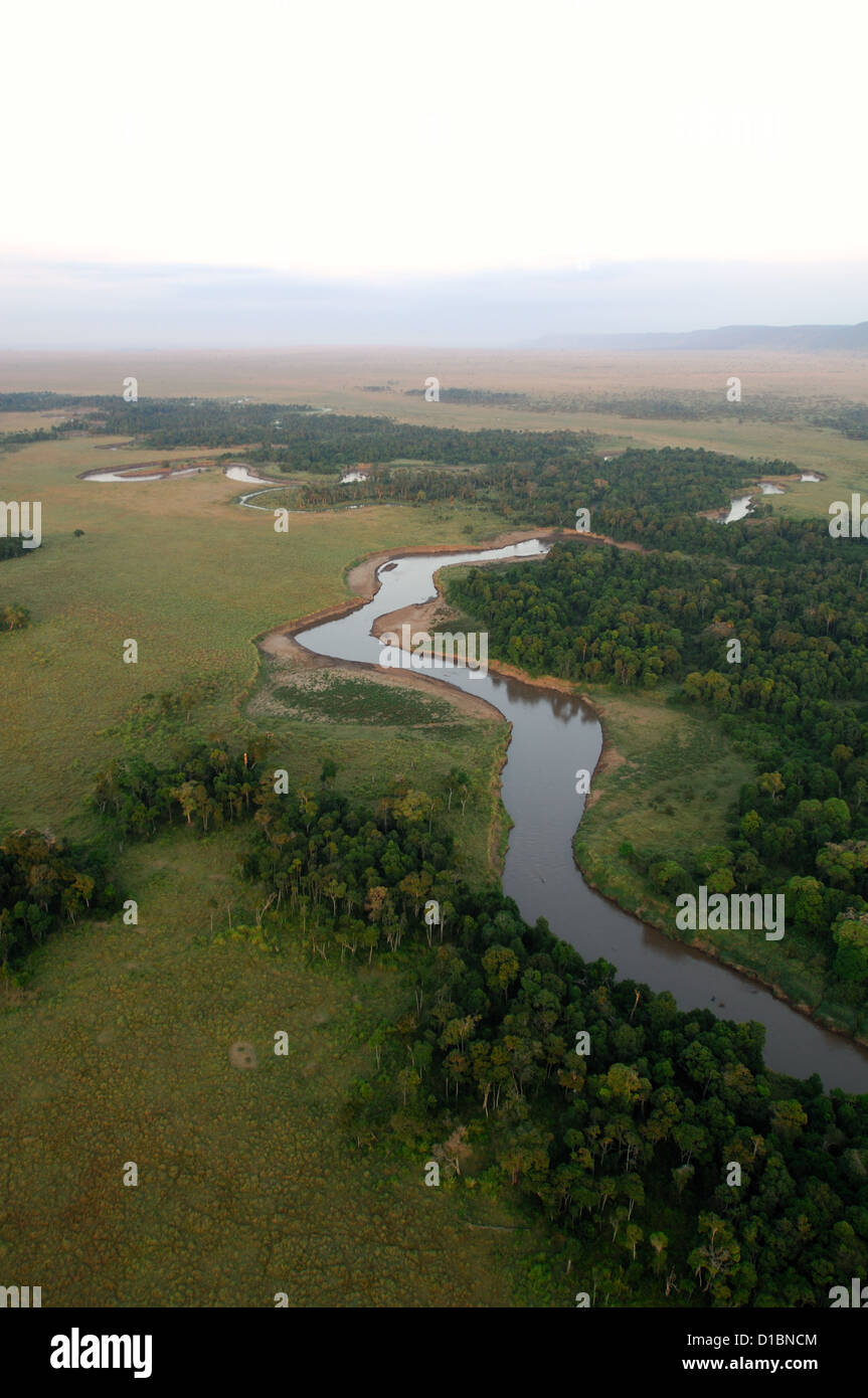 Aerial view of the Mara River, Masai Mara Reserve Kenya Africa Stock ...