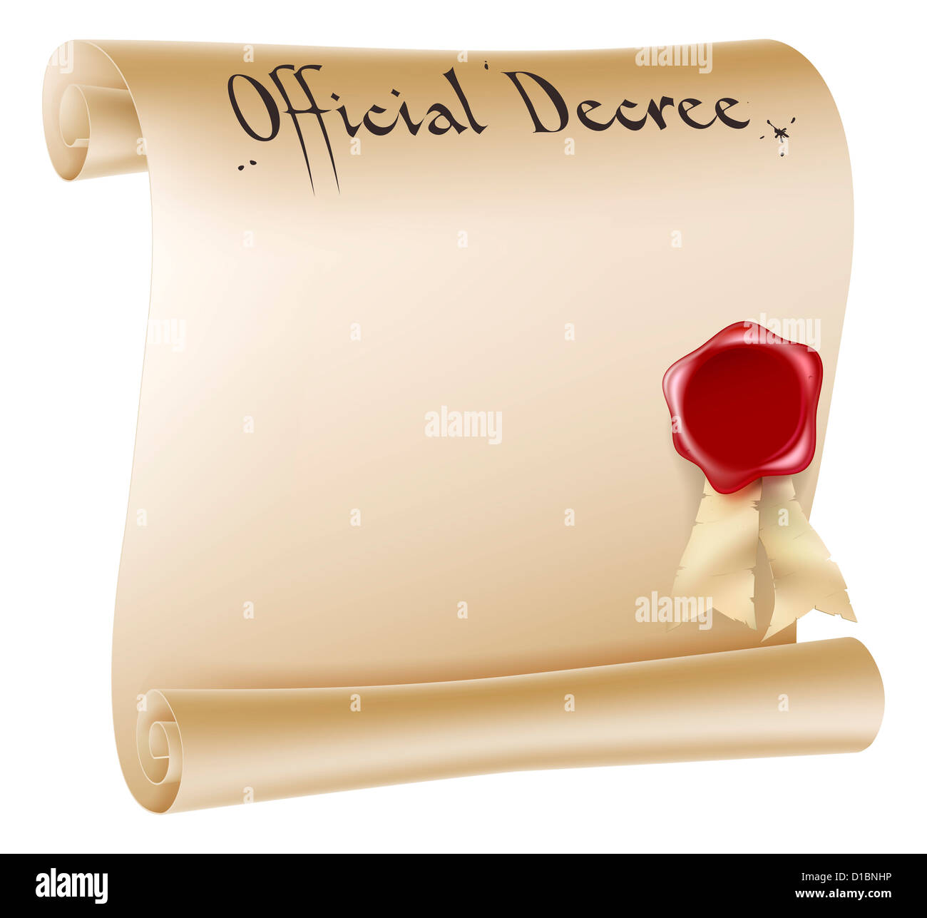 Illustration of an antique paper document scroll and red wax seal with ...