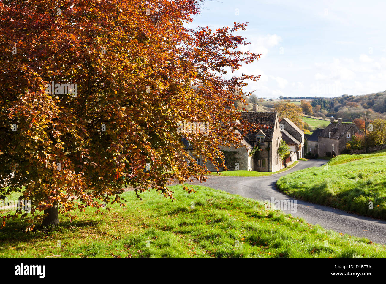 Autumn in the Cotswold village of Caudle Green, Gloucestershire, UK ...