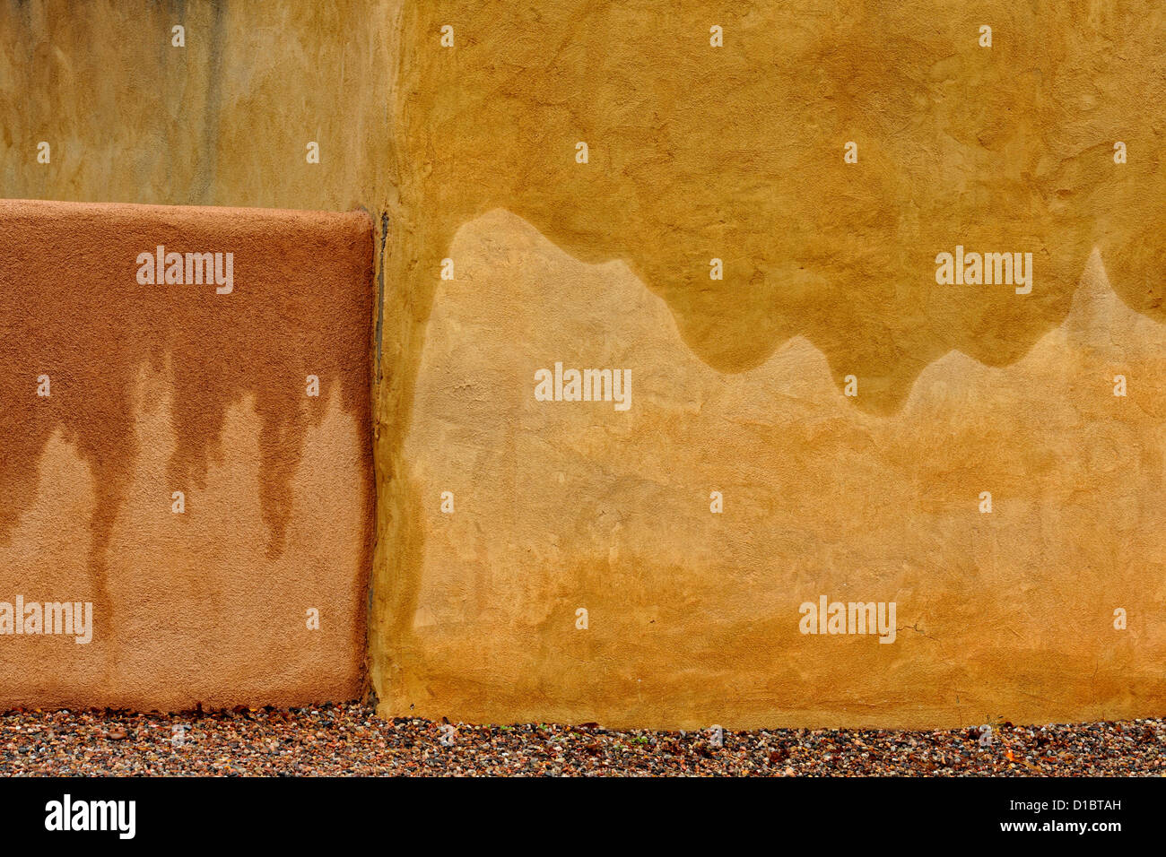 Adobe walls with drip patterns in residential Santa Fe, Santa Fe, New ...