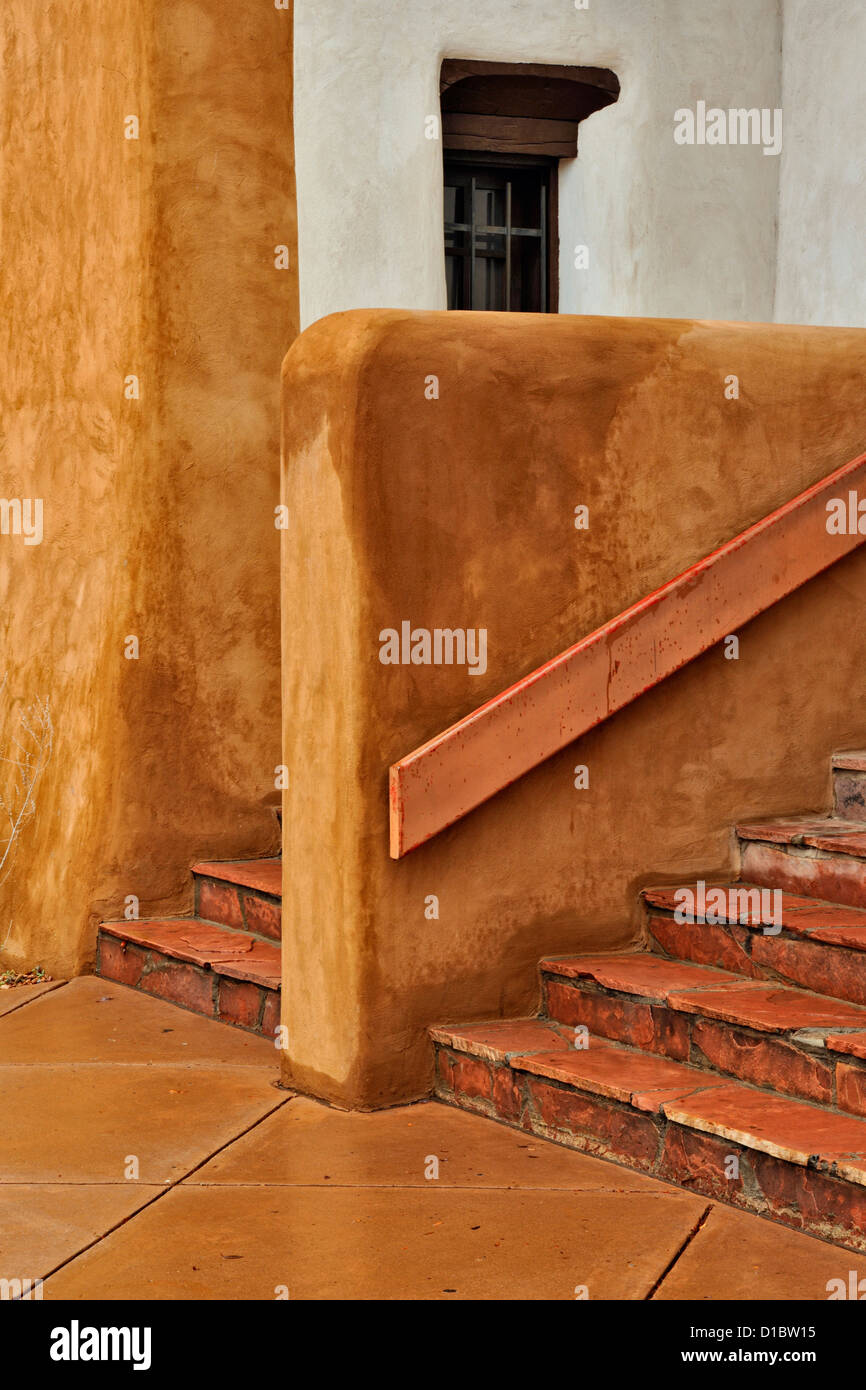 Downtown Santa Fe in winter- Museum of fine arts staircase, Santa Fe ...