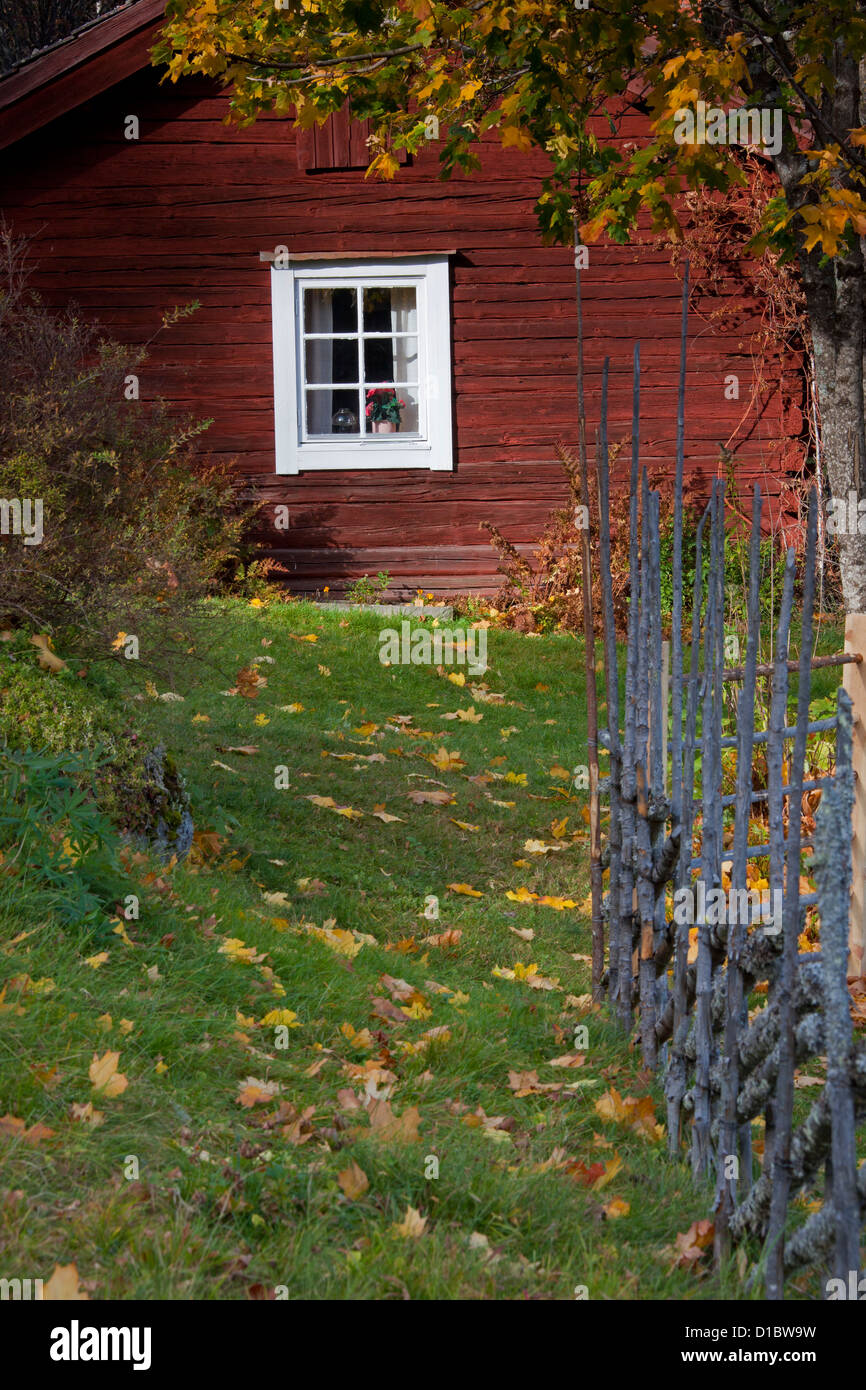 Traditional red wooden farmhouse cottage in autumn, Dalarna, Sweden ...