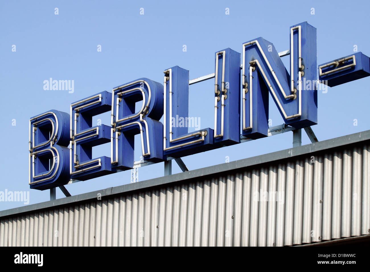 Berlin, Germany, Berlin as the letters neon lettering on station ...