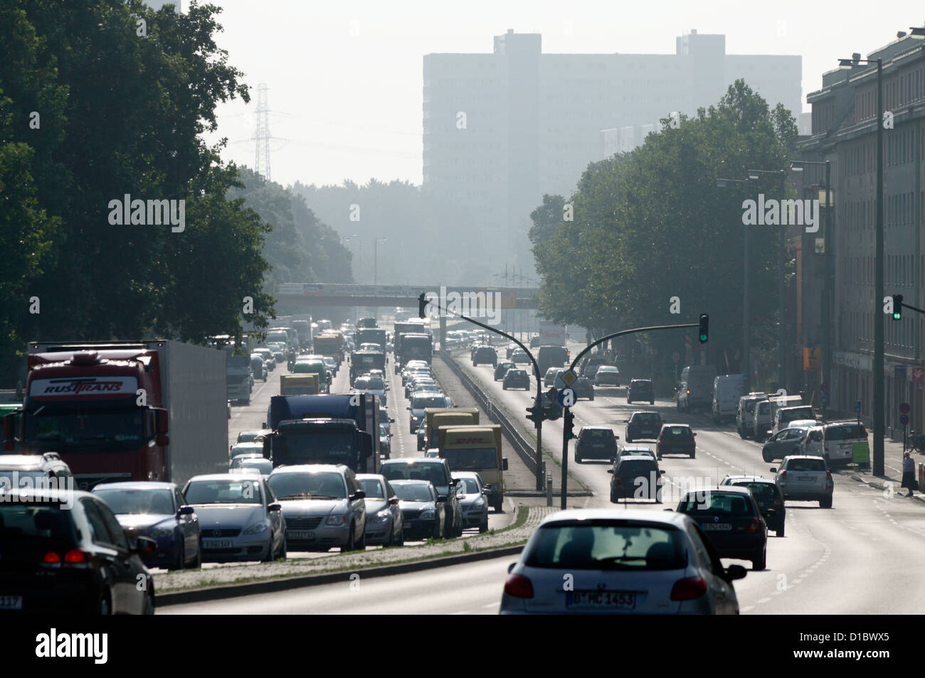 Berlin, Germany, a traffic jam on the highway B1/B5 Alt-Friedrichsfelde ...