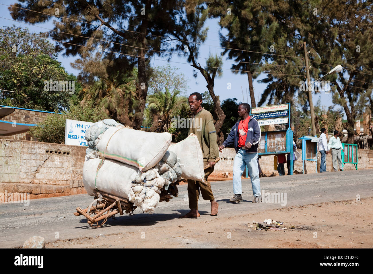 Main street in Sodo, a rift valley town in Ethiopia. Day laborer ...