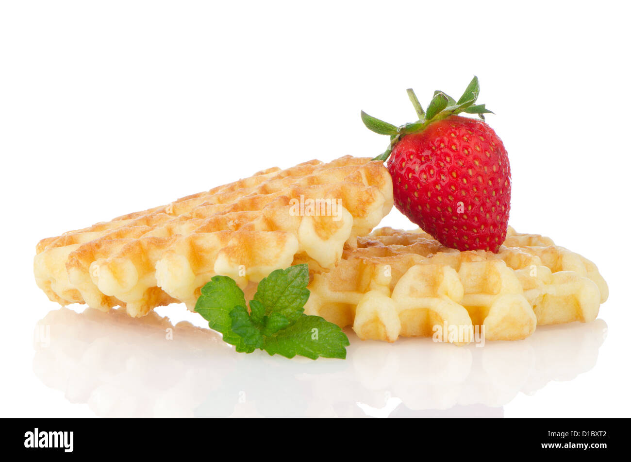 Waffles and strawberry isolated on white background Stock Photo - Alamy