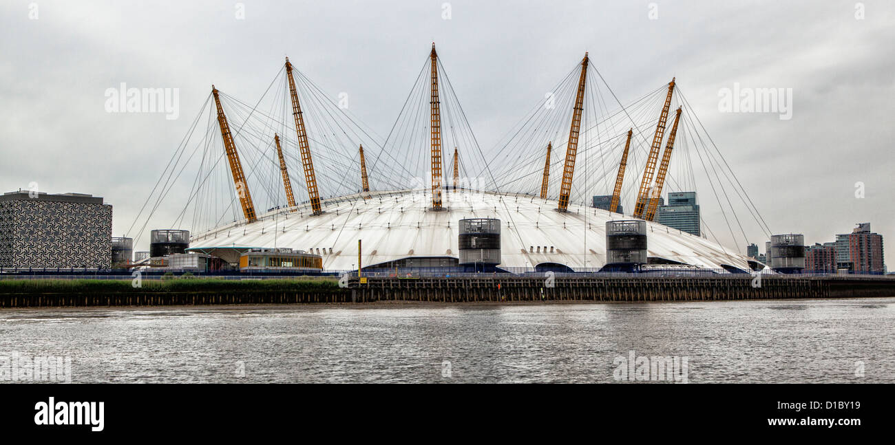The O2 Arena (The Dome or Millenium Dome), River Thames and blue sky ...