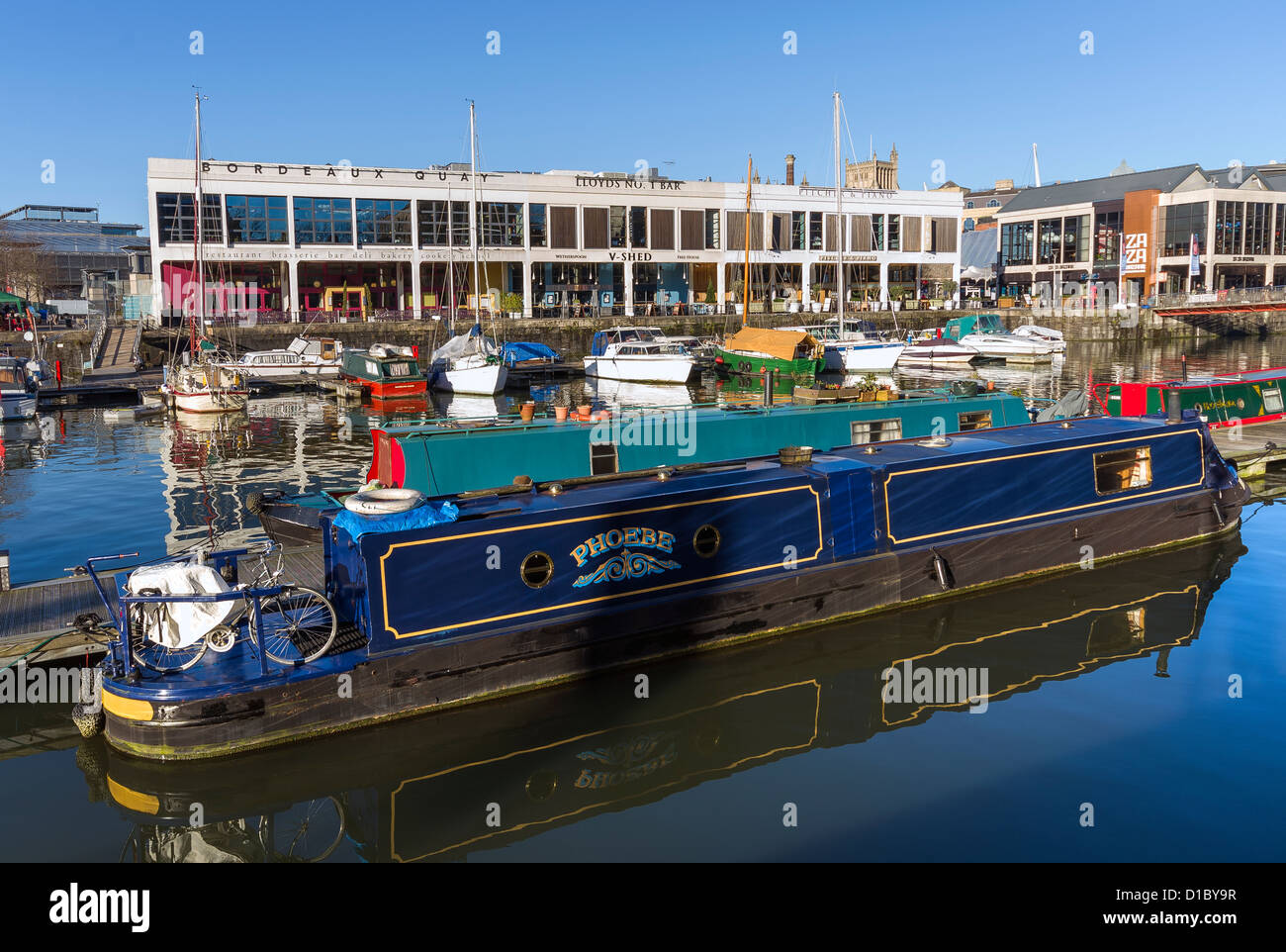 Narrow boats moored on Floating Harbour Hannover Quay in Bristol ...