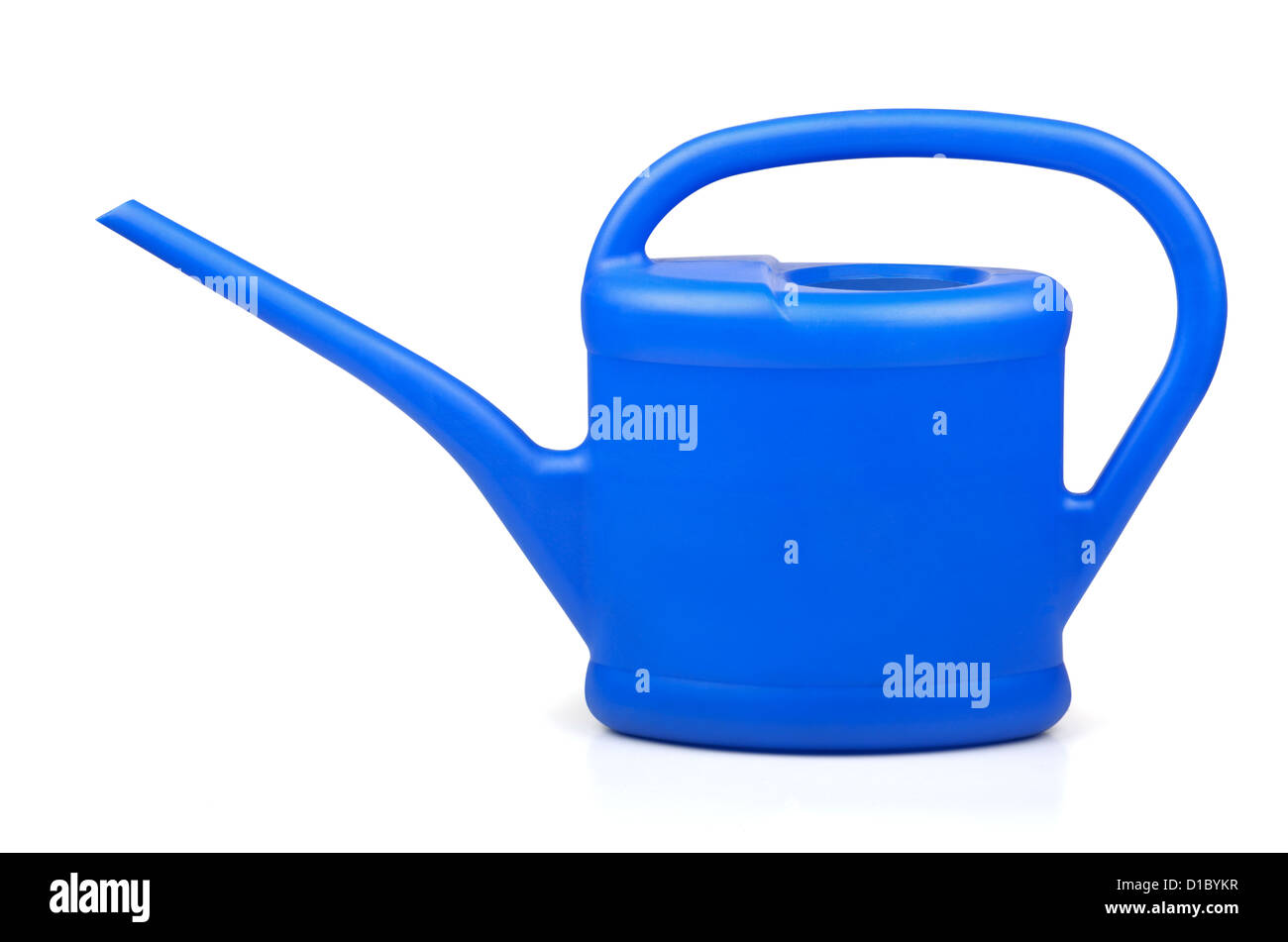 Blue plastic watering can on white Stock Photo - Alamy