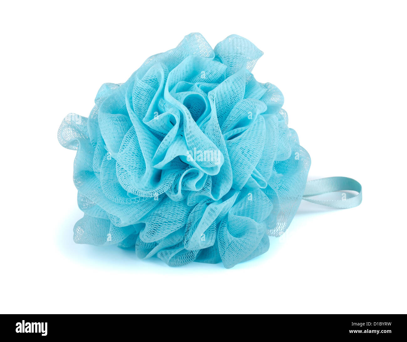 Blue plastic bath puff isolated on white Stock Photo - Alamy