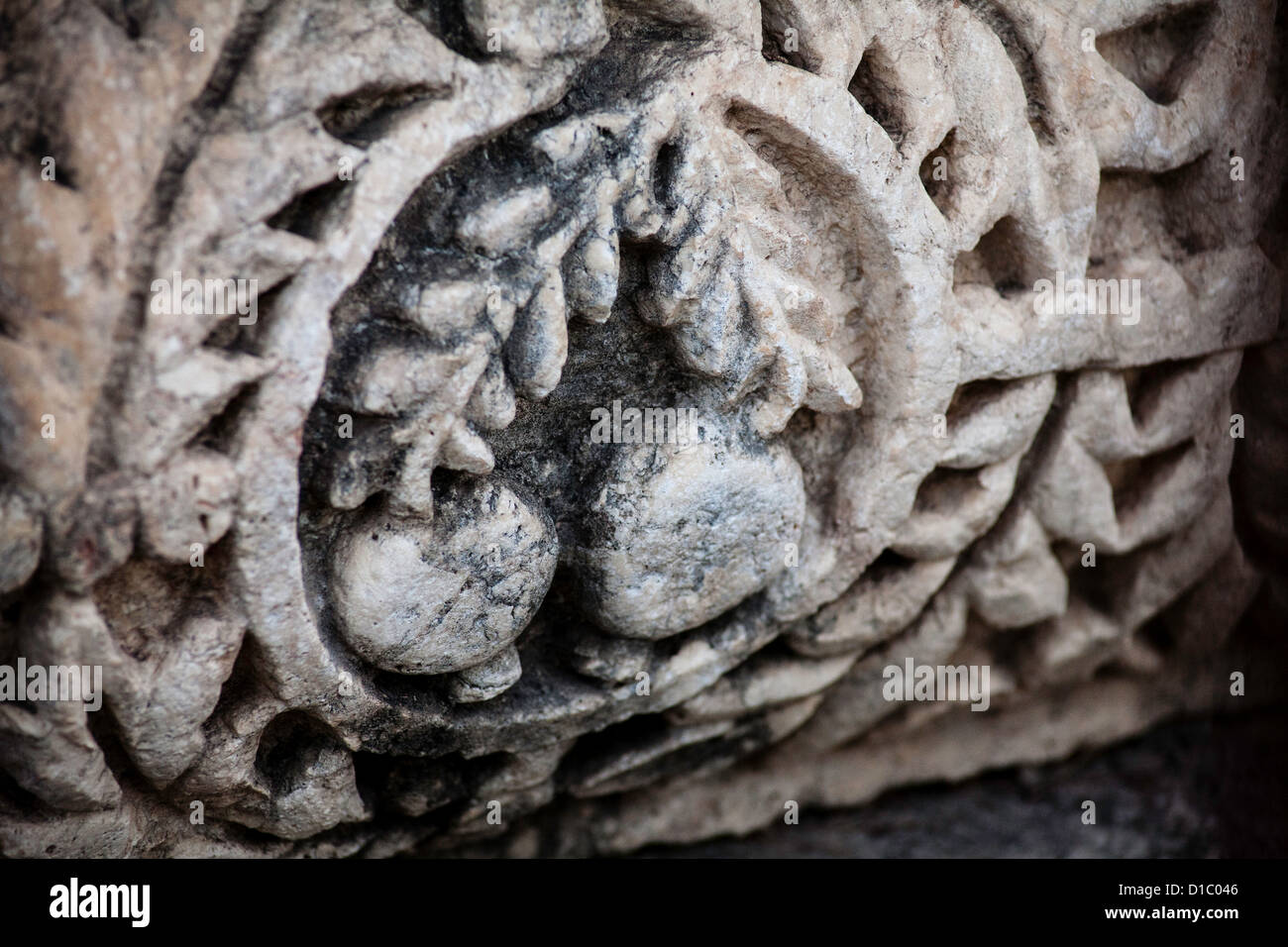 Pomegranate and branches carved in stone Stock Photo - Alamy